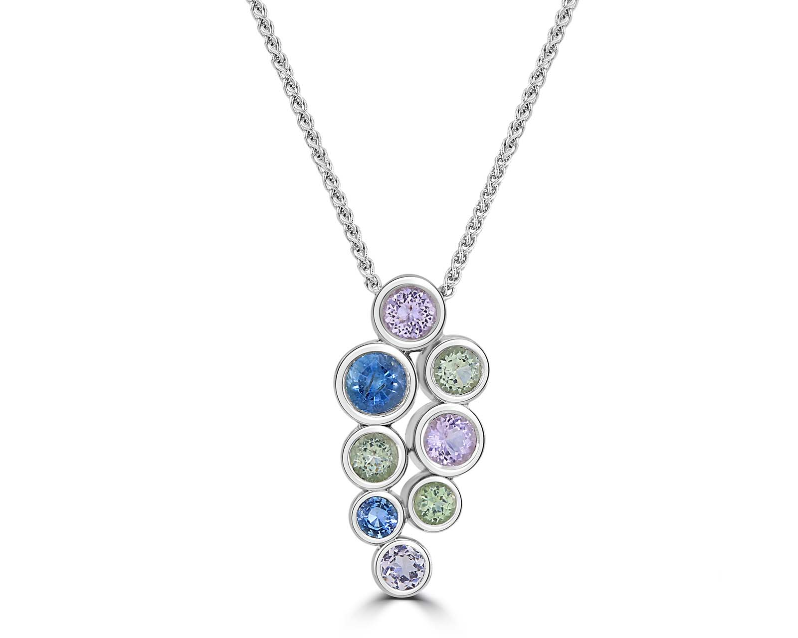 A Platinum Aquamarine, Morganite and Green Beryl Pendant - Jonathan Lambert
